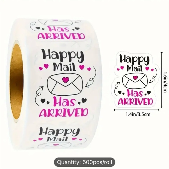 Party Supplies | New 50 Happy Mail Sticker Roll Pink And Black | Poshmark